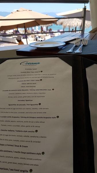 Menu at Oceana restaurant, Puerto Vallarta, Secrets Vallarta Bay