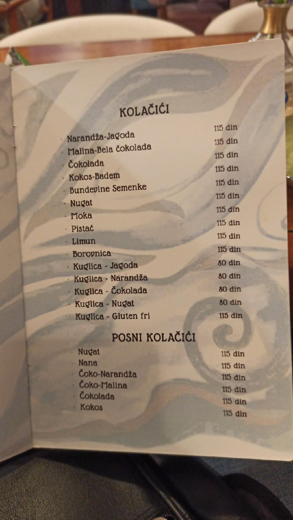 Menu at Oki's Cafe, Novi Sad