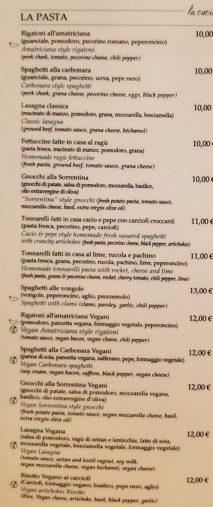 Menu at Origano Campo De' Fiori cafe, Rome, Largo dei Chiavari