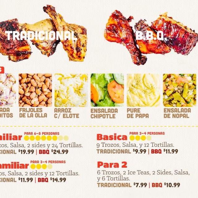 Menu at Pollos MI Pollo restaurant, Calexico