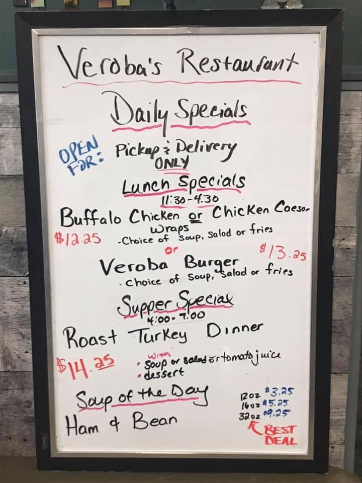Menu at Veroba's Family Restaurant, Moose Jaw