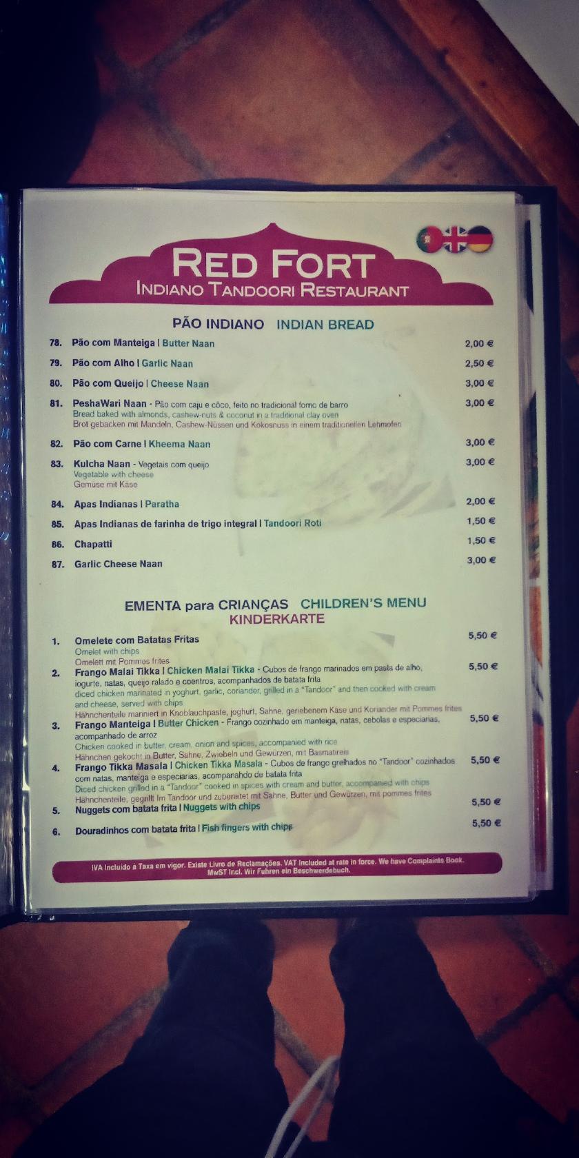 Menu at Red Fort Indian Burgau restaurant, Budens, R. Principal 5