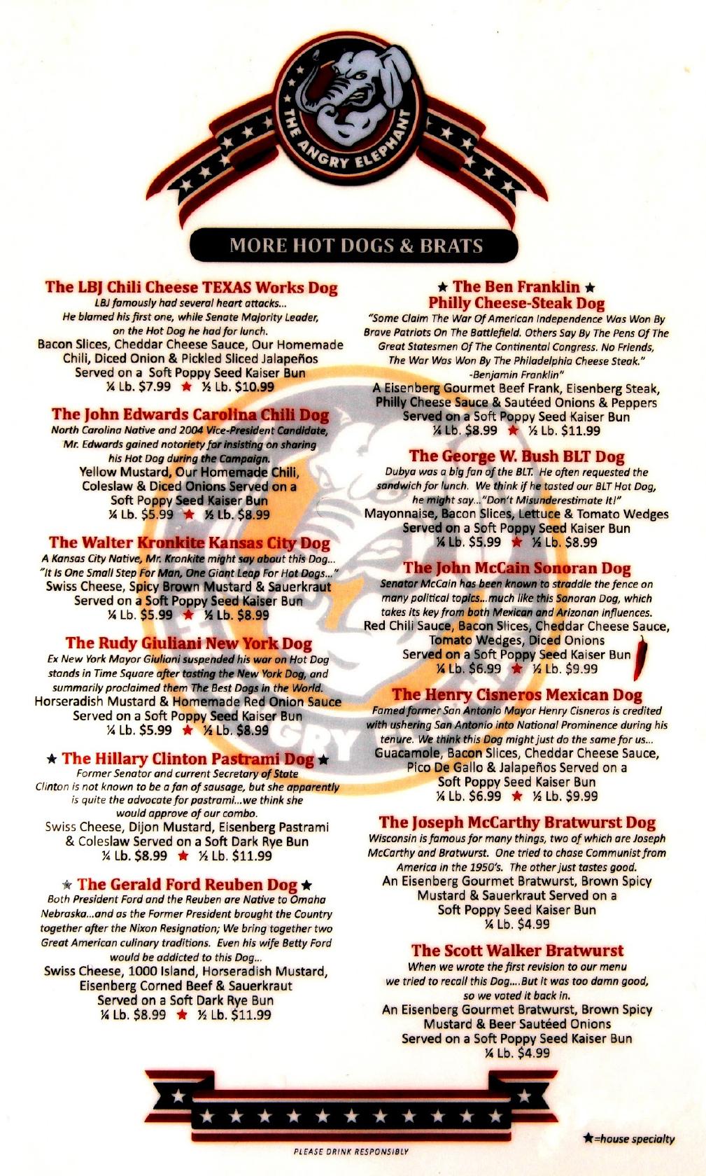 Menu at The Angry Elephant pub & bar, San Antonio, US-281 #107