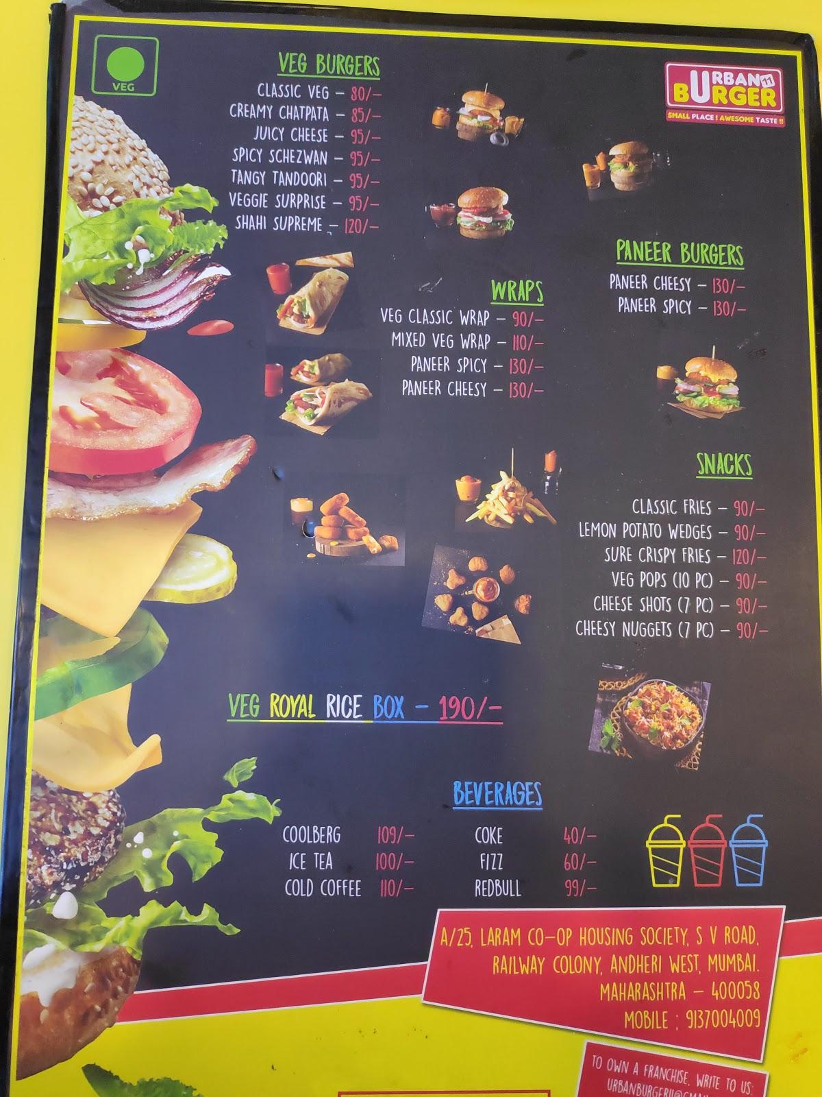 Menu at Urban Burger 11, Mumbai, Shop Number A/25 Laram Co-op Housing ...