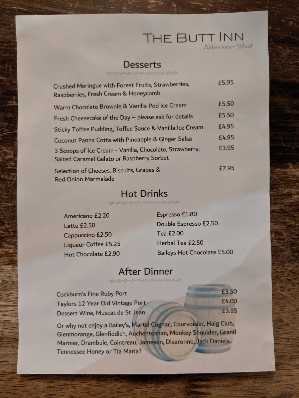 Menu at Butt Inn pub & bar, Aldermaston