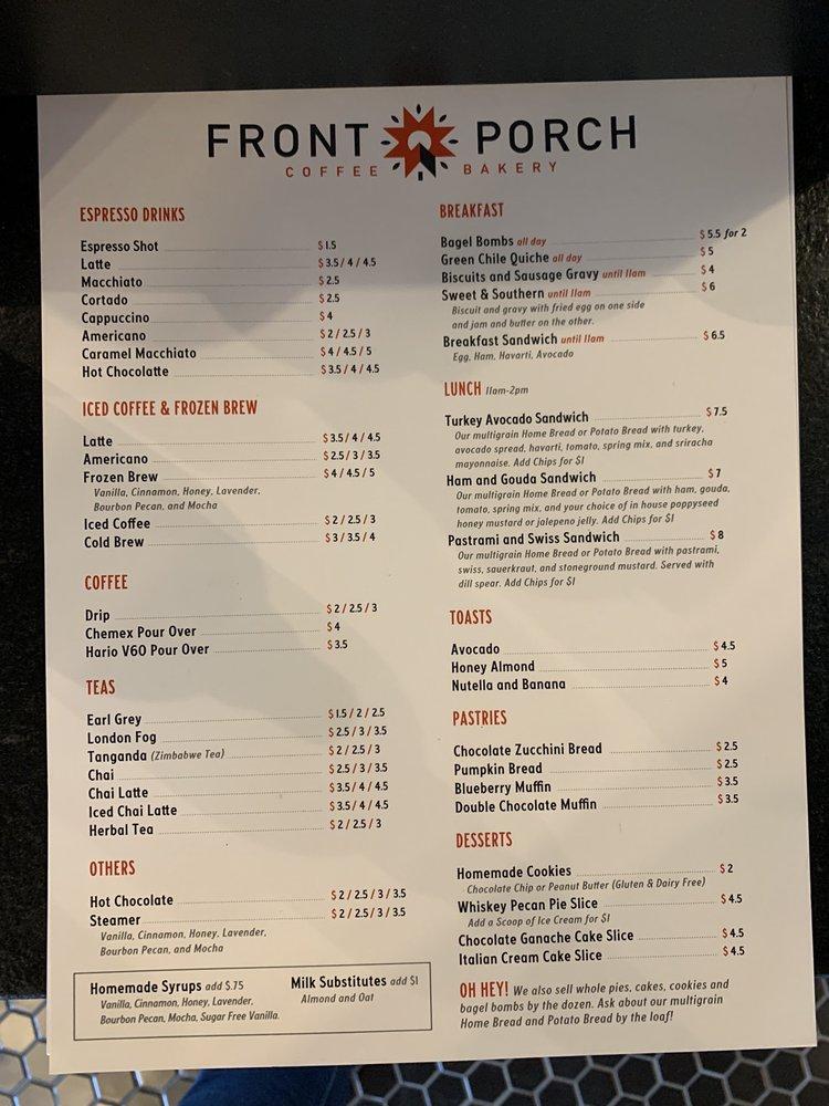 Menu at Front Porch Coffee Co. & Bakery, Abilene