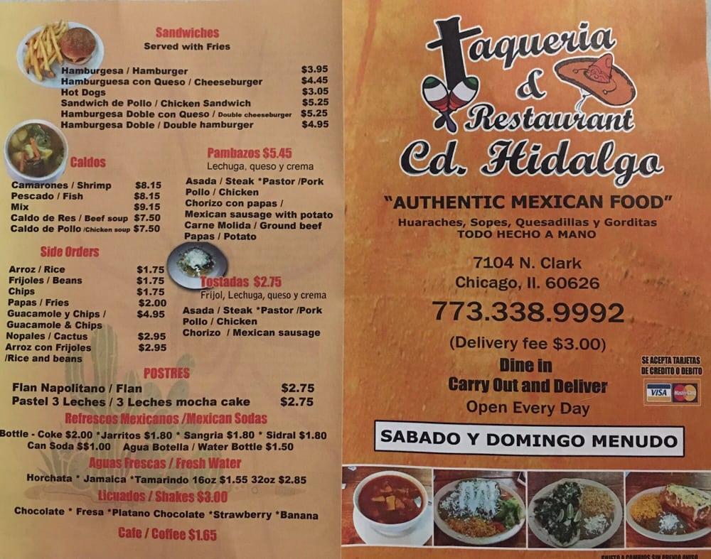 Menu at Hidalgo Restaurant, Chicago