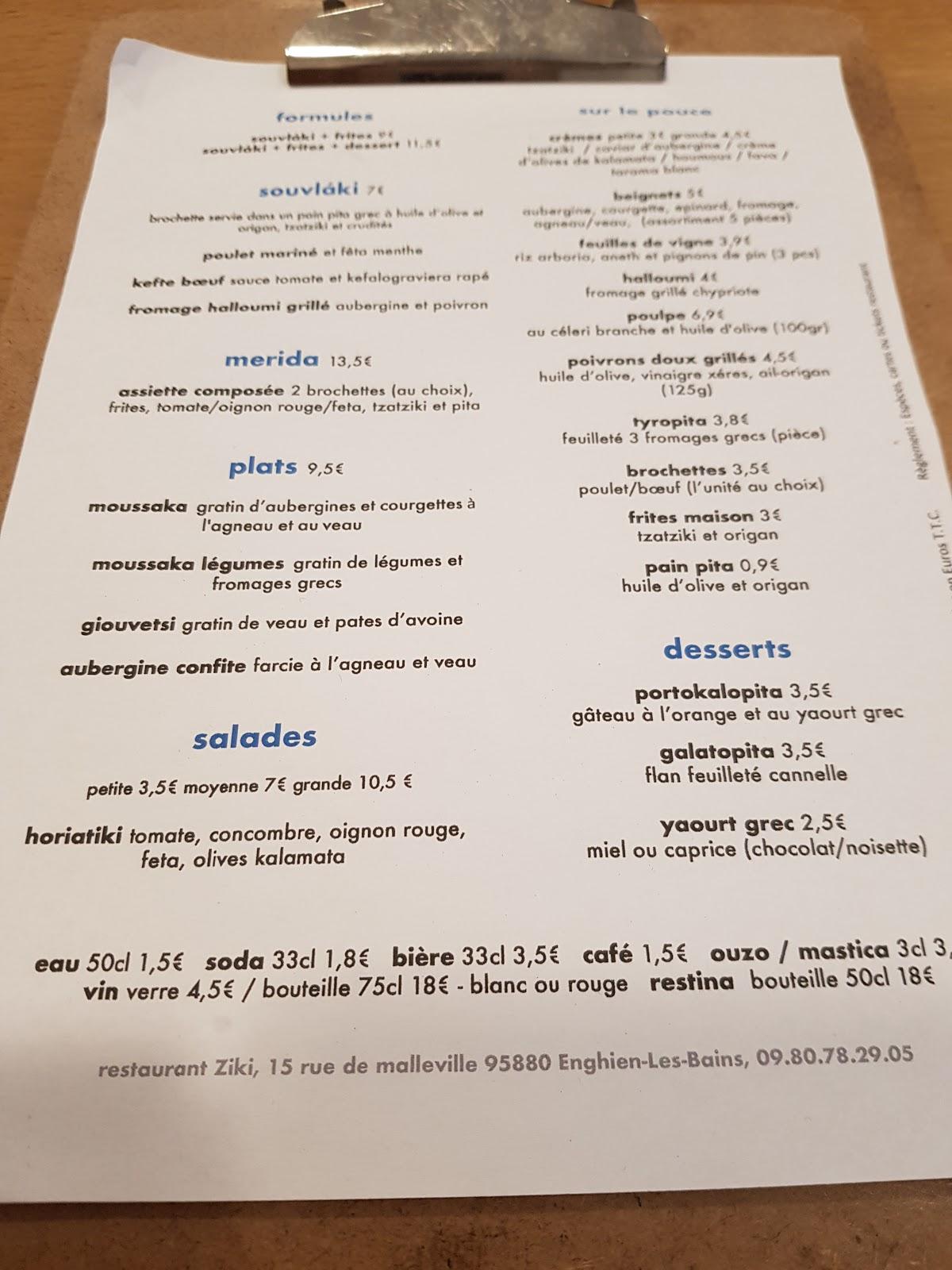 Menu at Le Cezam restaurant, Enghien-les-Bains
