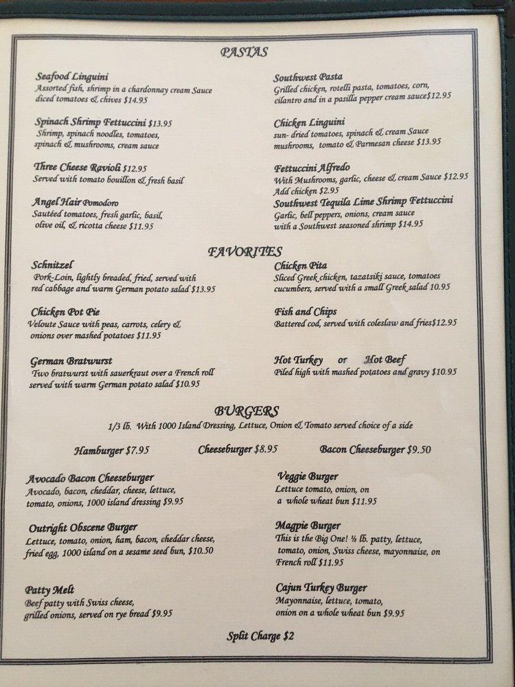 Menu at Magpie's Grill restaurant, La Cañada Flintridge