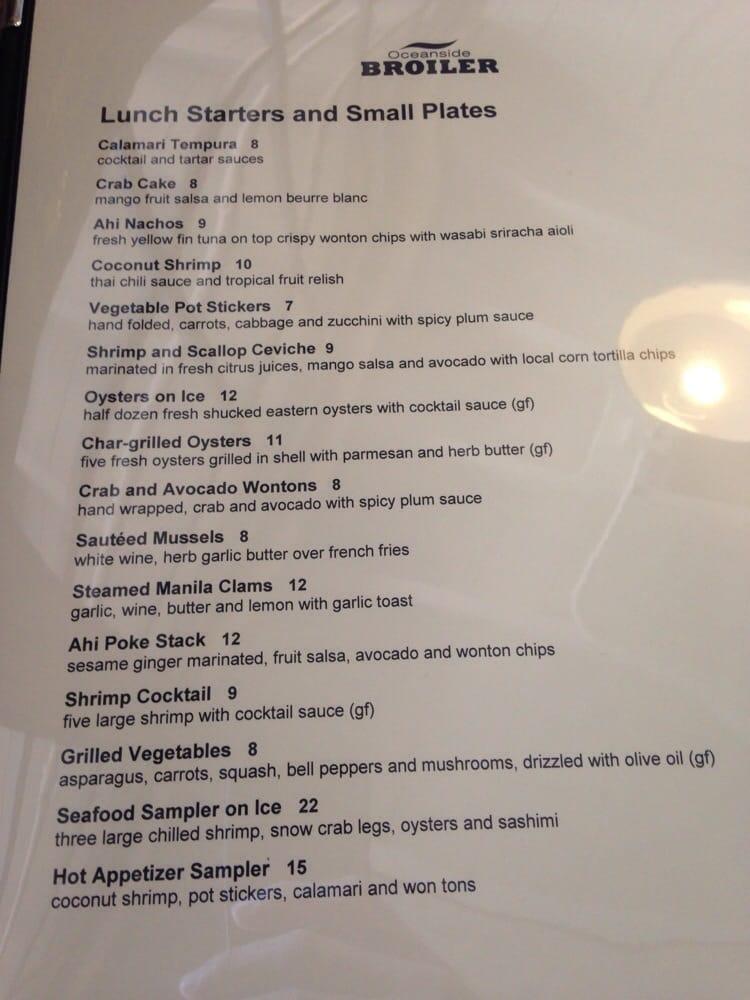 Menu at Oceanside Broiler steakhouse, Oceanside, N Harbor Dr N