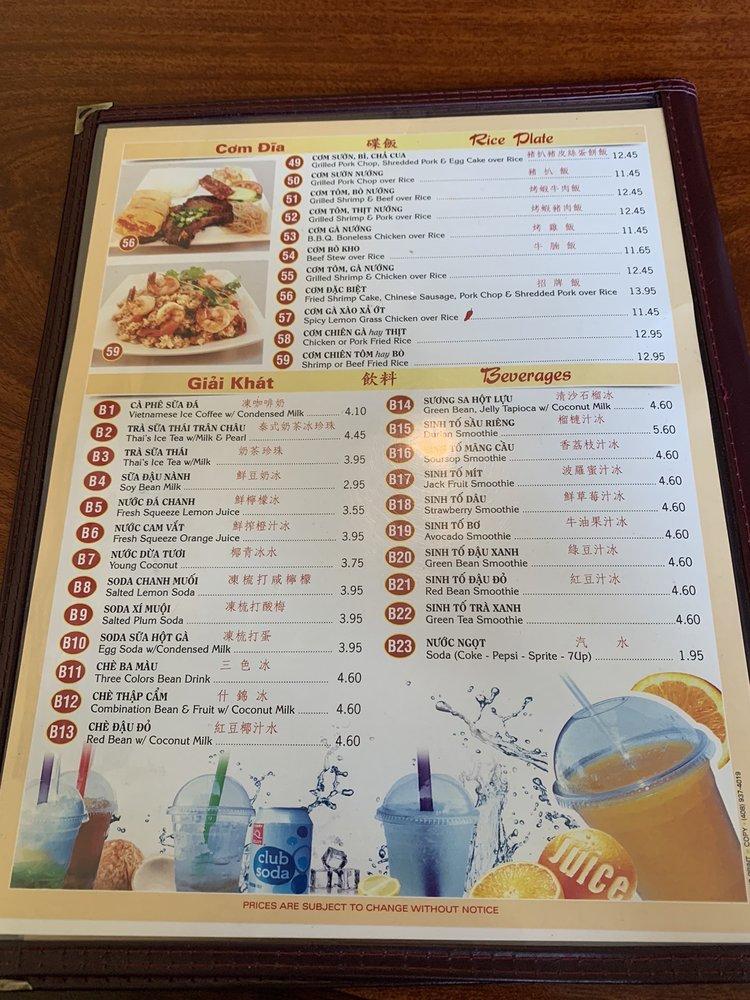 Menu at Pho New Saigon restaurant, Foster City