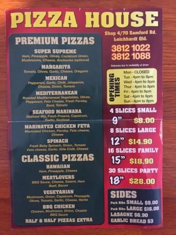 Menu at Pizza House pizzeria, Leichhardt