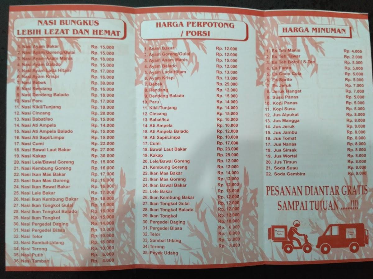 Menu at RM Padang Serumpun restaurant, North Jakarta