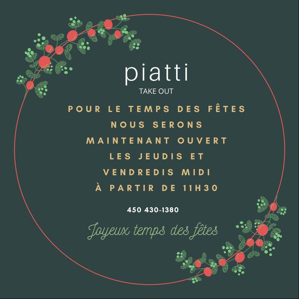 Menu at Restaurant Ristorante Piatti, Rosemère, 2 Chem. de la Grande-Côte