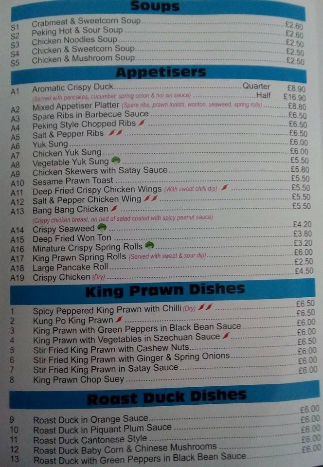 Menu at Shanghai Town fast food, Bridgnorth