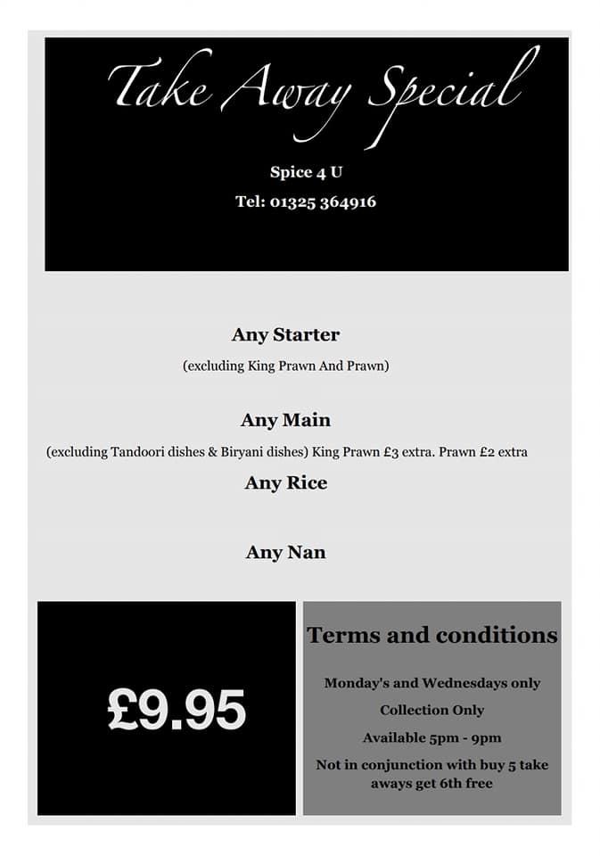 Menu at Spice 4 U fast food, Darlington