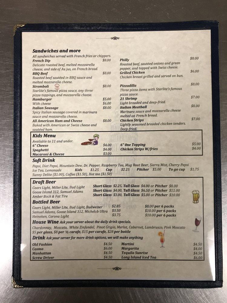 Menu at Starlite Pizza pizzeria, Granger