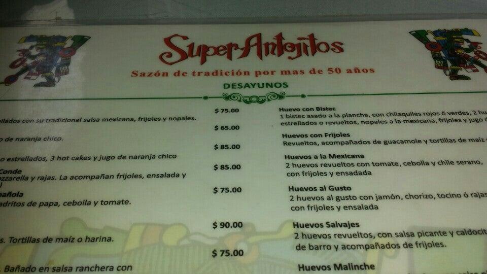 Menu at Super Antojitos restaurant, Tijuana, P.º de los Héroes No. 96