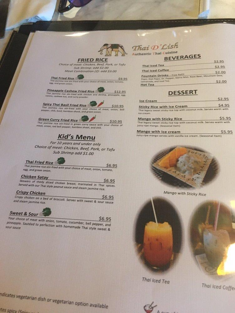 Menu at Thai D'Lish restaurant, Quincy