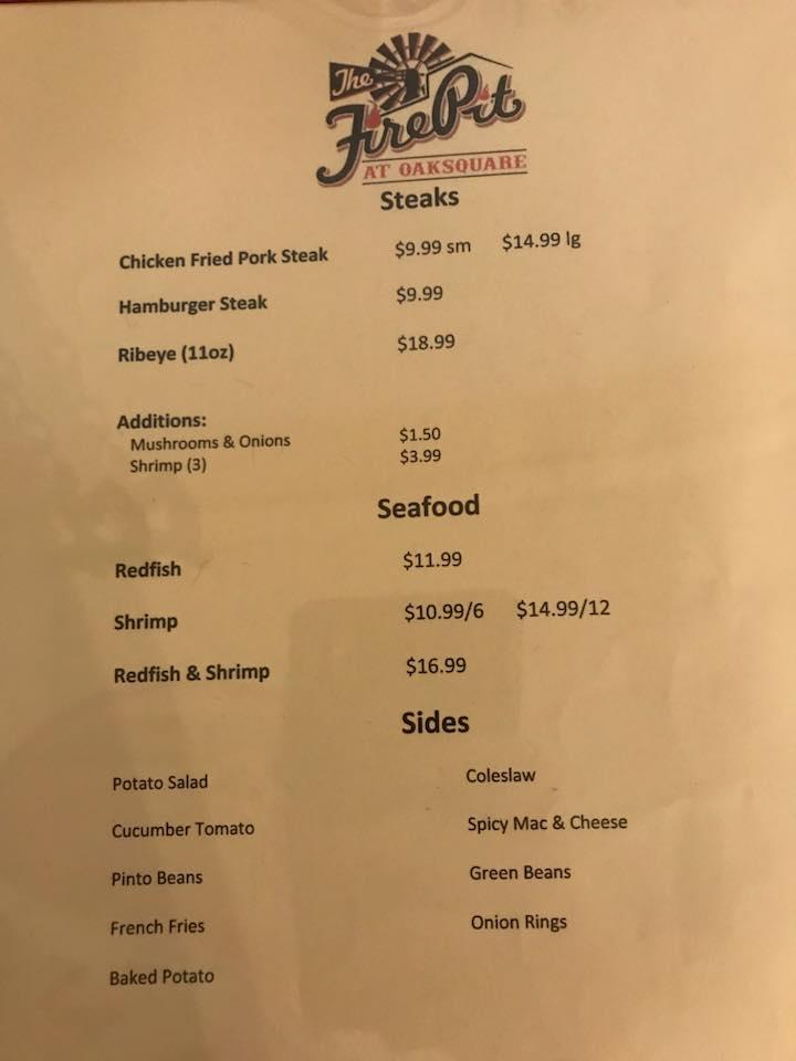 Menu at The Fire Pit Goliad restaurant, Goliad