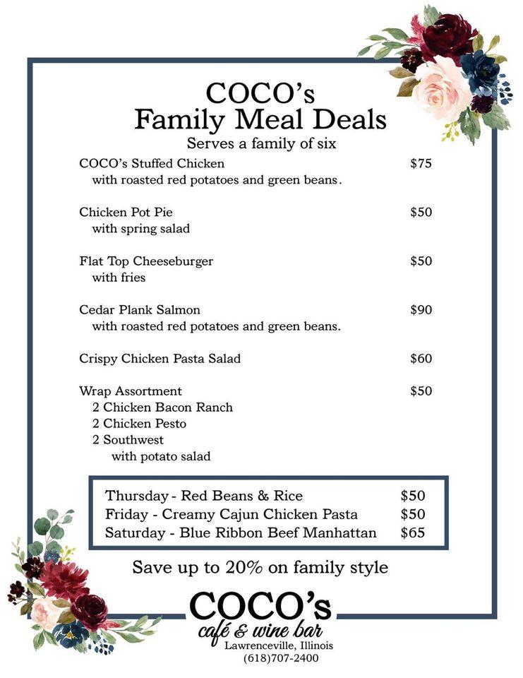 Menu at Coco's Cafe and Wine Bar, Lawrenceville