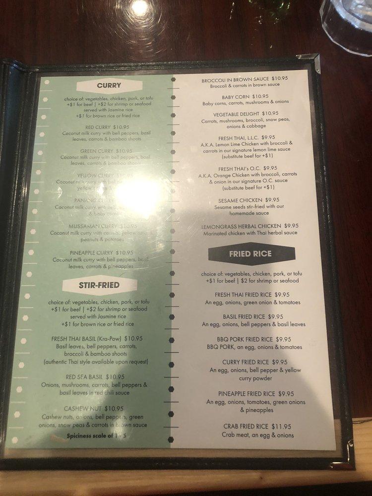 Menu at Fresh Thai restaurant, Little Elm
