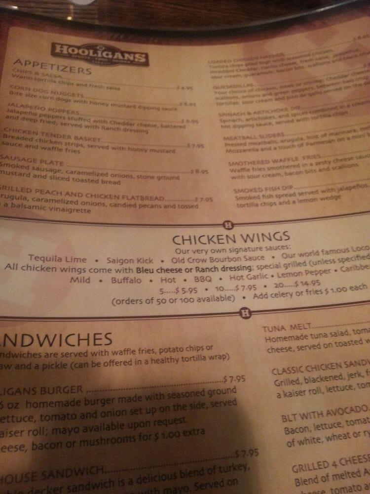 Menu at Hooligans Tavern pub & bar, Roswell
