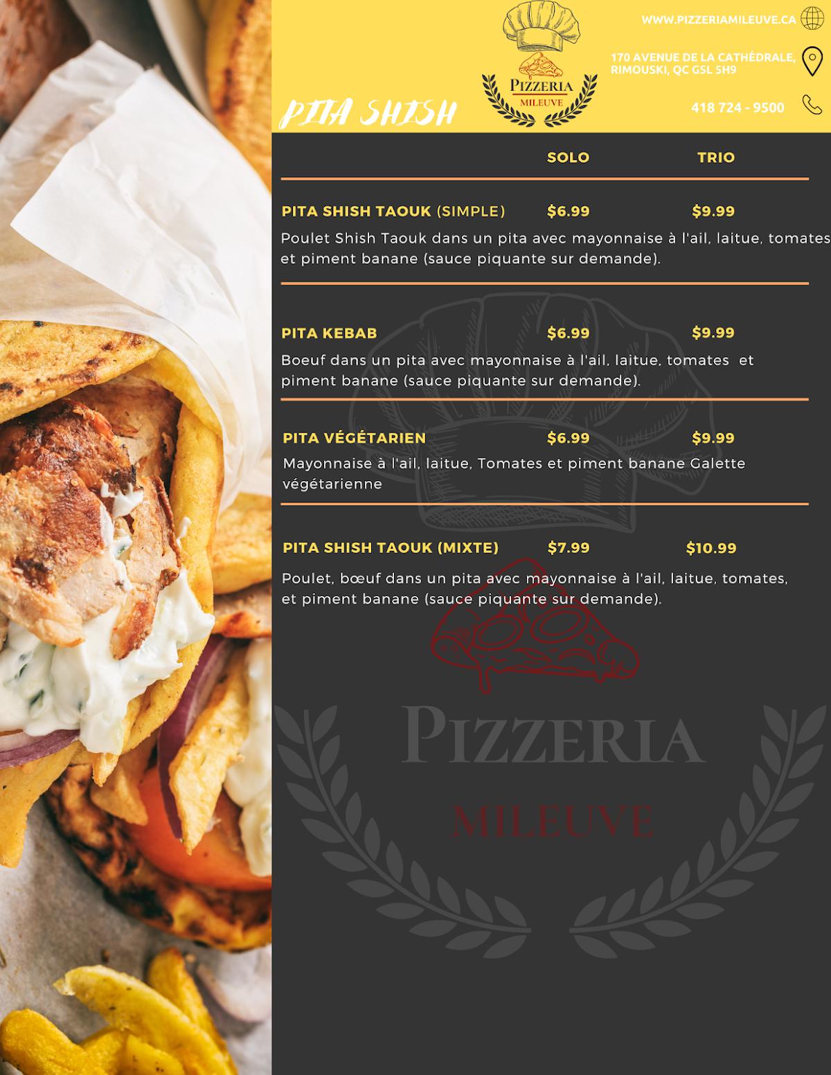 Menu at Mileuve Kebab restaurant, Rimouski