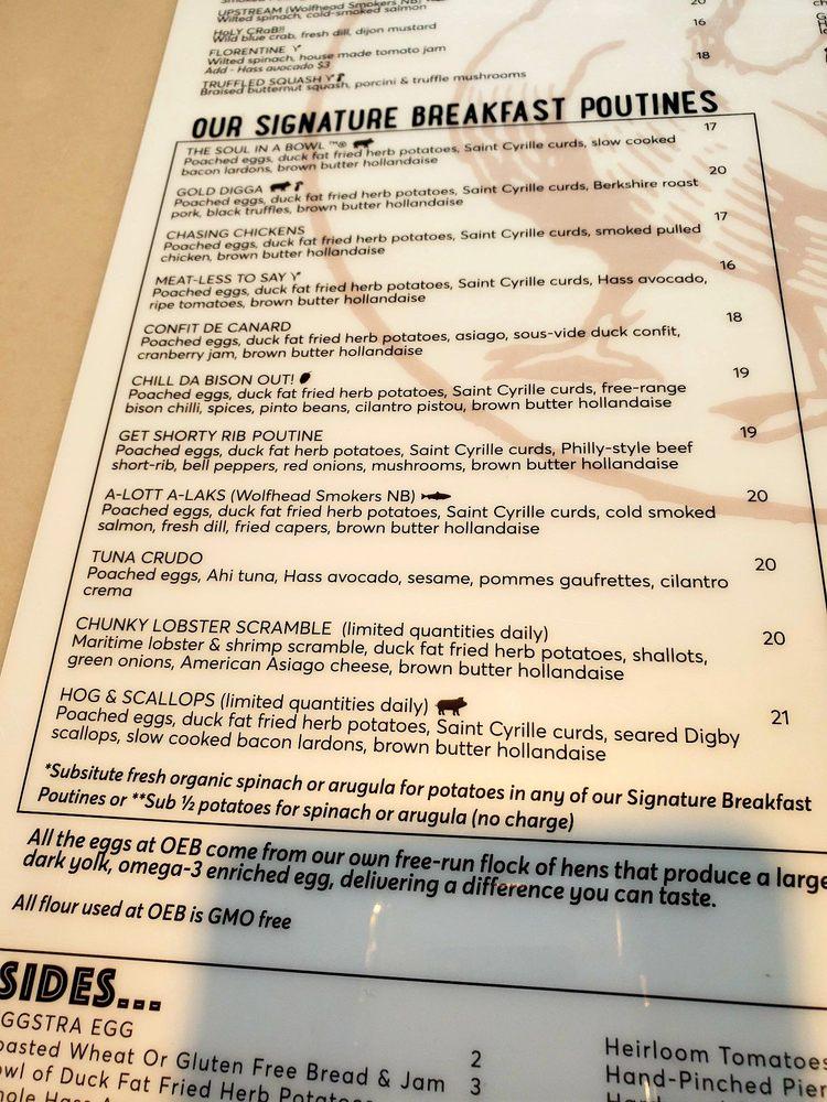 Menu at OEB Breakfast Co. restaurant, Vancouver