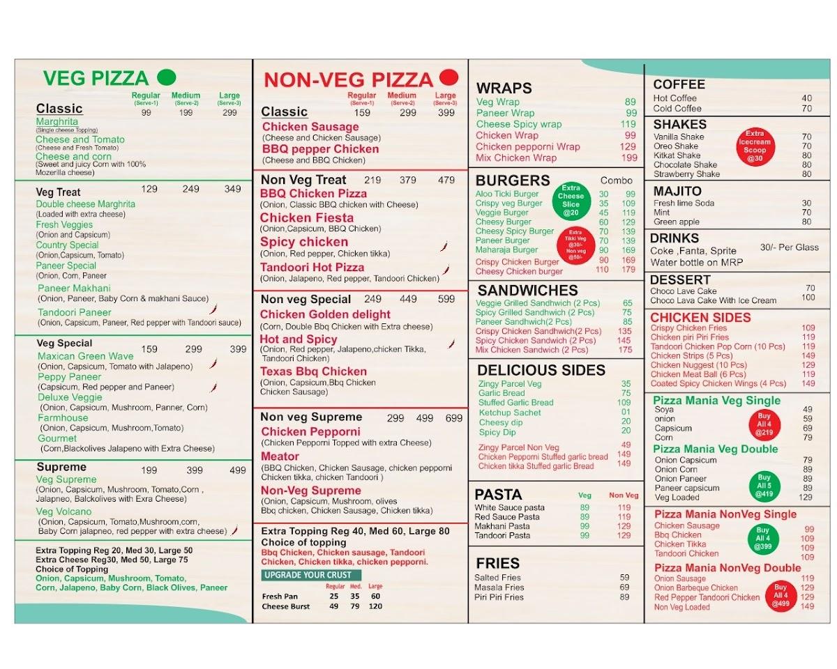 Menu at Pizza Cafe, Pathankot
