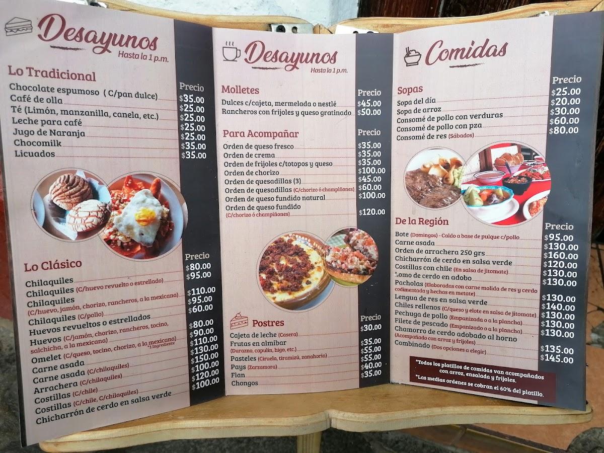 Menu at Posada Mazamitla restaurant, Mazamitla