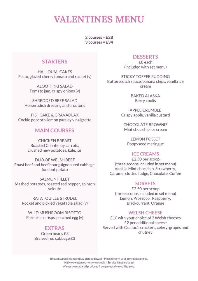Menu at The Falcondale hotel and restaurant, Lampeter