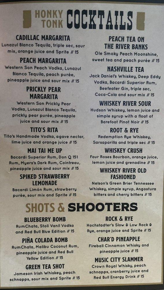 Menu at Whiskey River Saloon pub & bar, Nashville