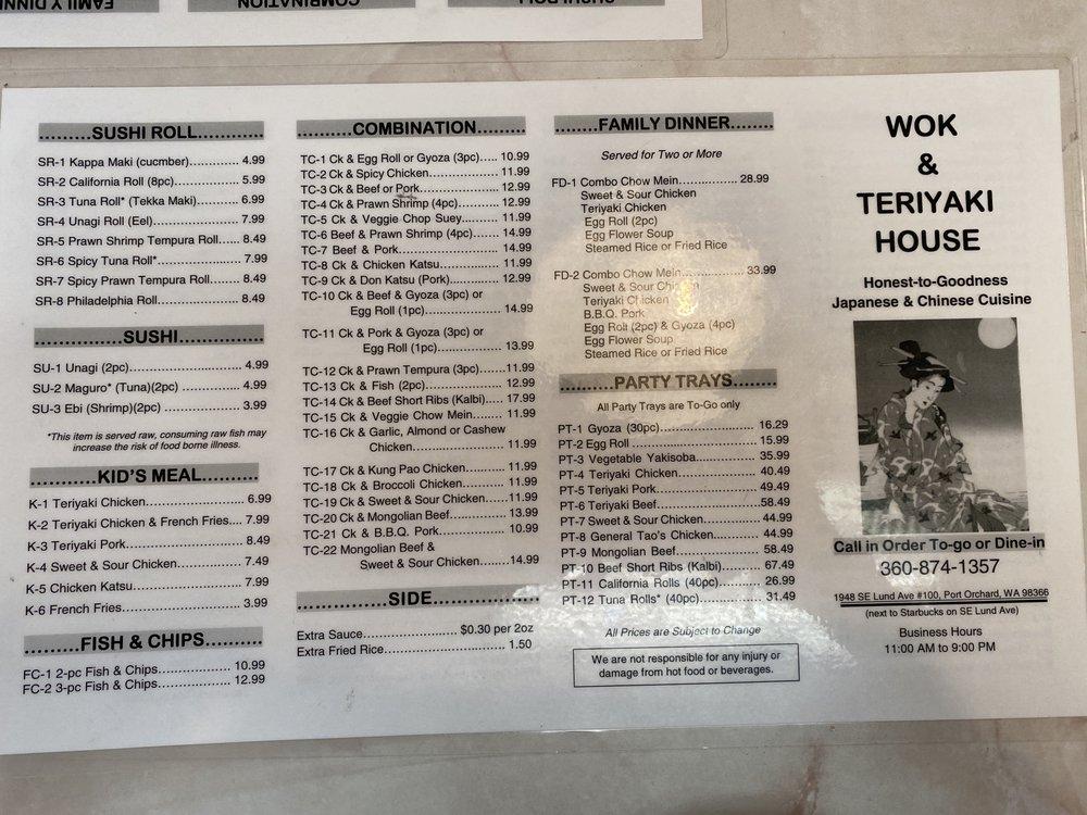 Menu at Wok & Teriyaki restaurant, Port Orchard, SE Lund Ave # 100