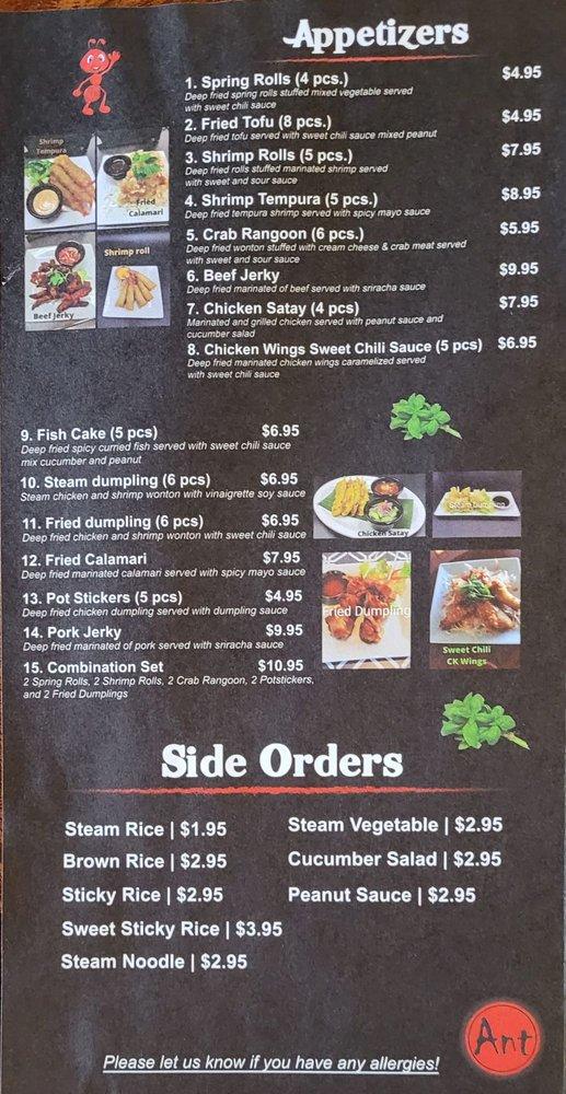 Menu at Ant Thai Food restaurant, Las Vegas