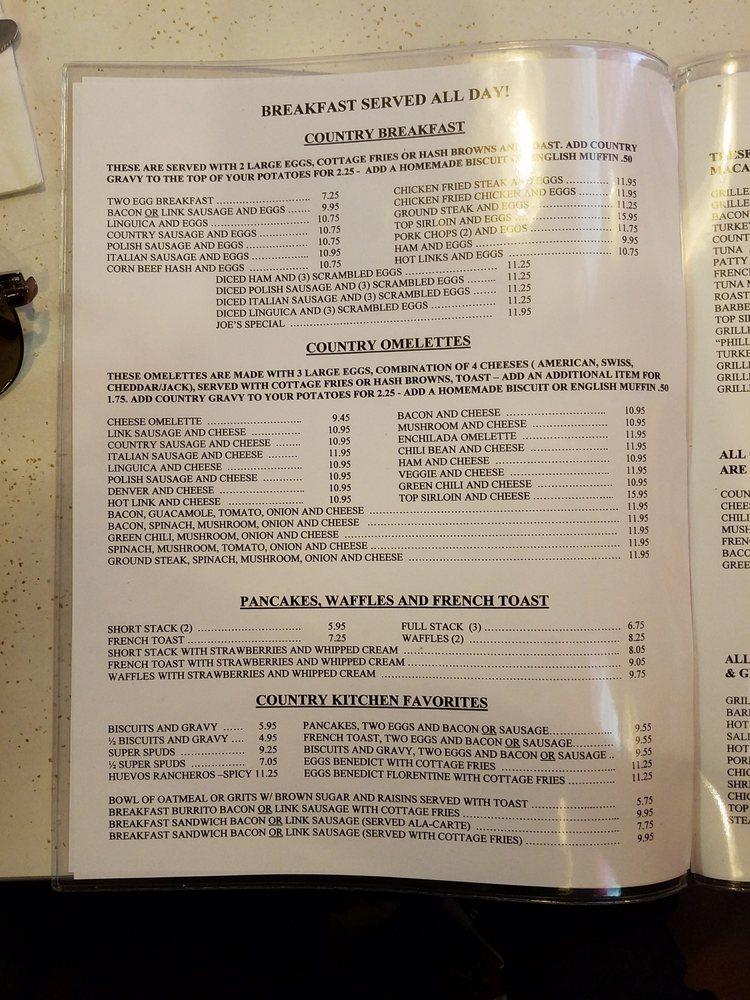 Menu at Carlos' Country Kitchen restaurant, Santa Rosa