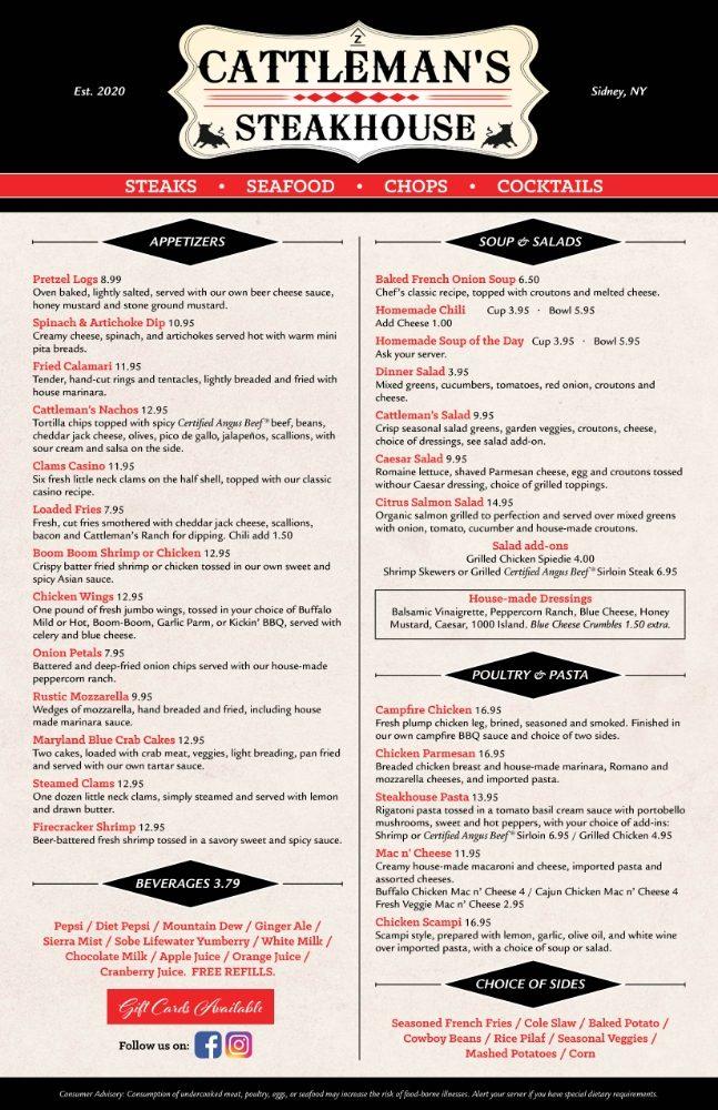 Menu at Cattleman's Steakhouse and Lounge, Sidney