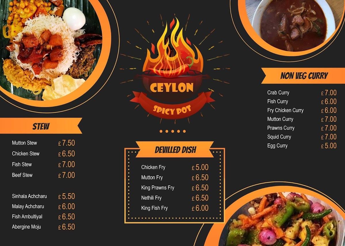 Menu at Ceylon Spicy Pot restaurant, Cardiff