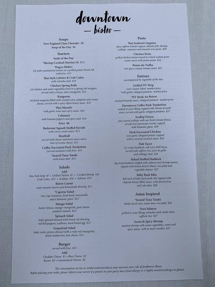 Menu at Downtown Bistro restaurant, Barnstable