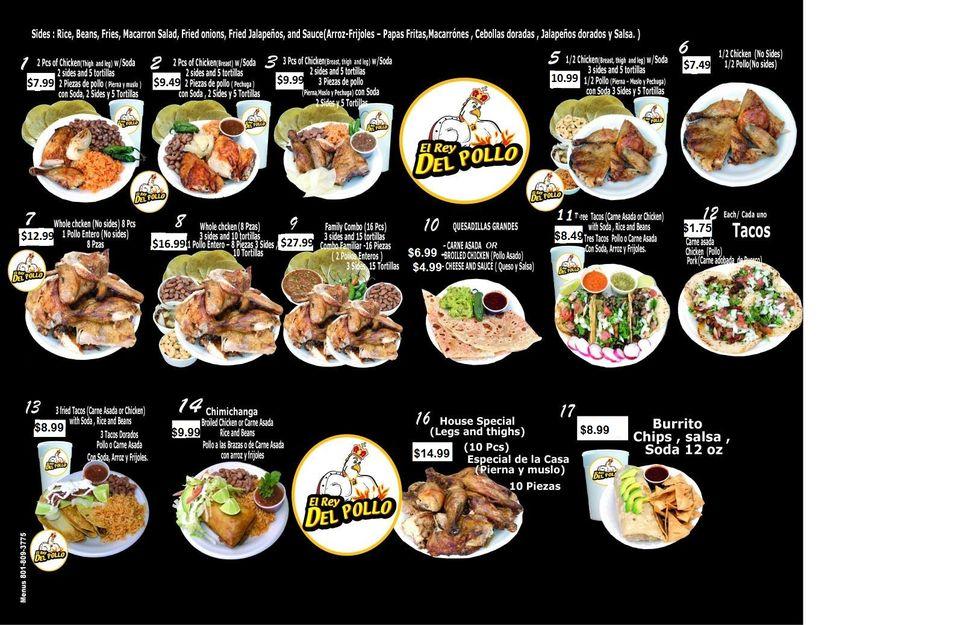 Menu at El Rey Del Pollo restaurant, Salt Lake City, Swaner Rd