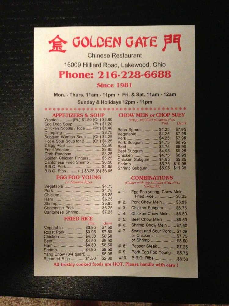 Menu at Golden Gate Chinese Restaurant, Lakewood, Hilliard Rd