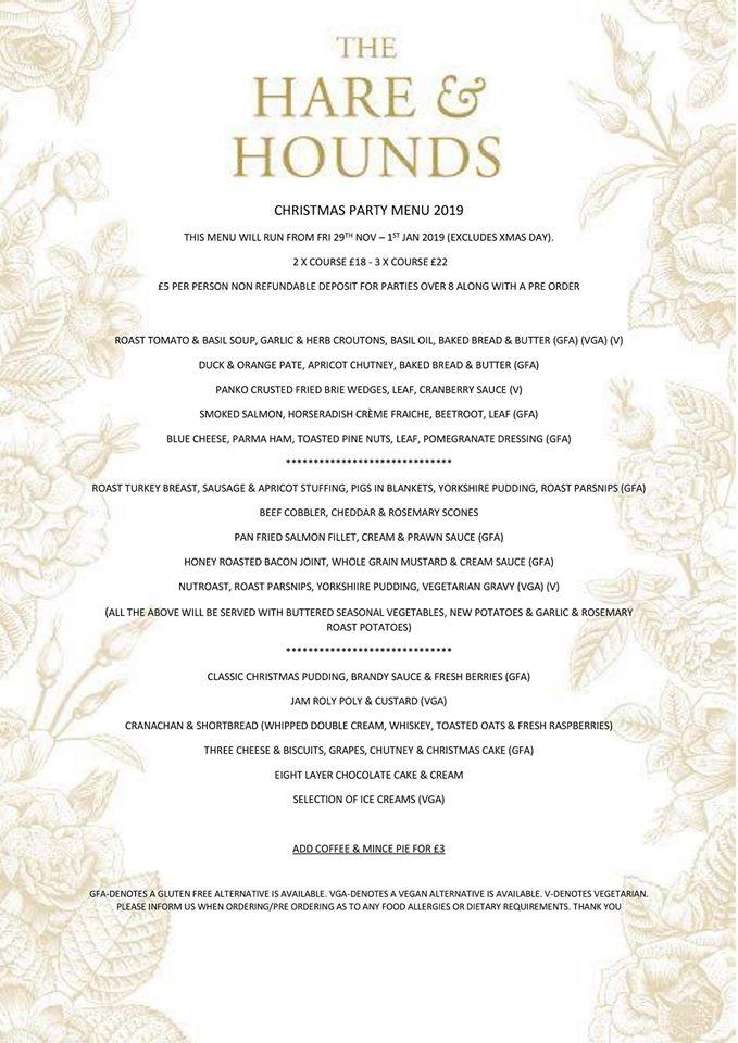 Menu at Hare & Hounds pub & bar, Todmorden, Burnley Rd
