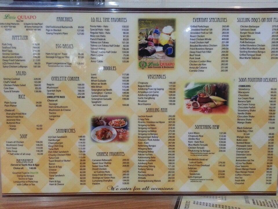 Menu at Little Quiapo Soda Fountain & Restaurant, Parañaque