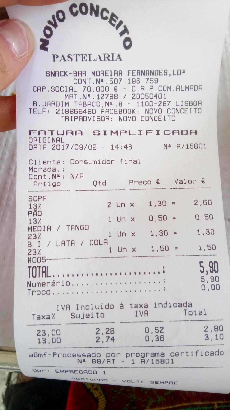 Menu em Novo Conceito café, Lisboa, R. Jardim do Tabaco 8