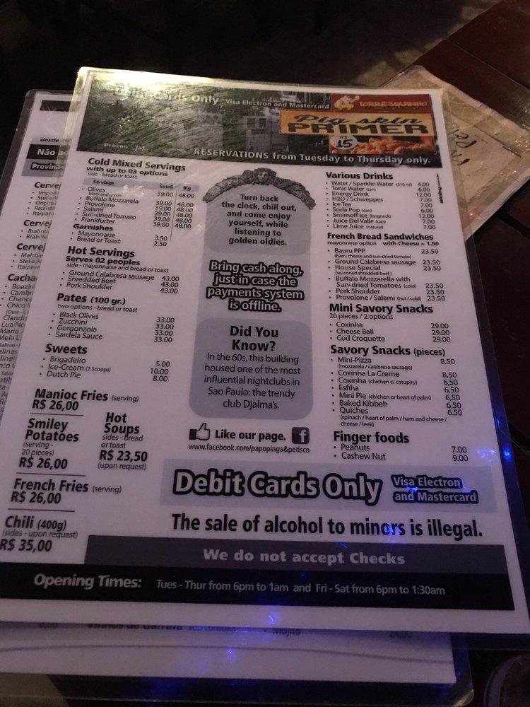 Menu em Papo, Pinga e Petisco pub & Bar, São Paulo