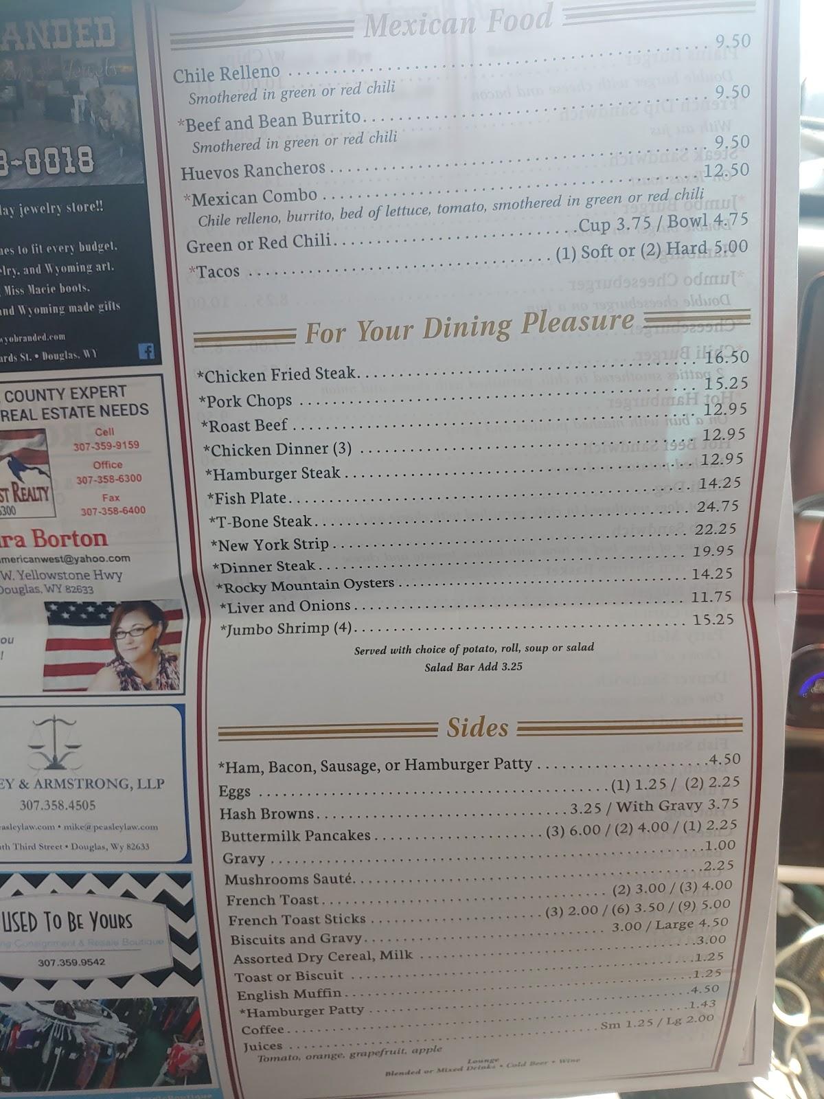 Menu at Plains Trading Post Restaurant, Douglas
