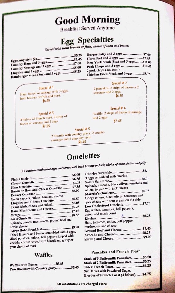 Menu at Ronaker's Coffee Shop cafe, San Leandro