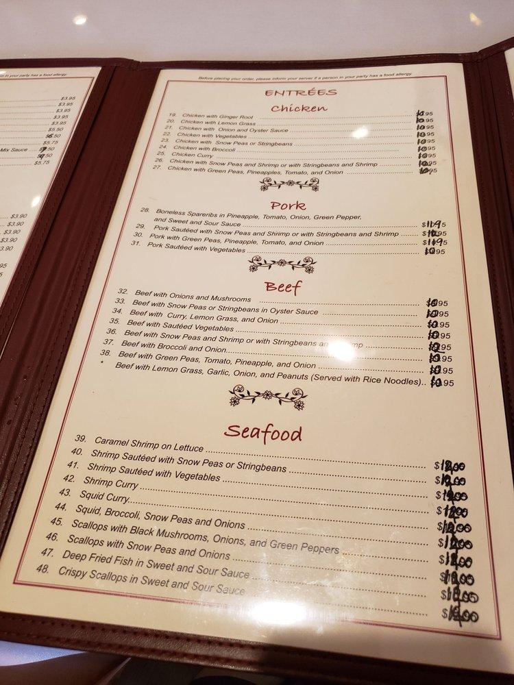 Menu at Saigon Restaurant, Millis