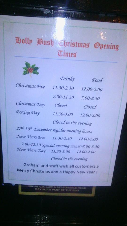 Menu at The Holly Bush Inn - Belbroughton pub & bar, Stourbridge