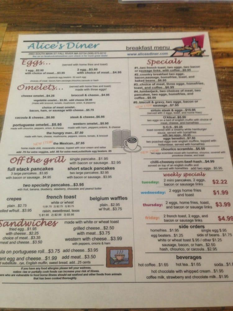Menu at Alice's Diner BBQ, Fall River
